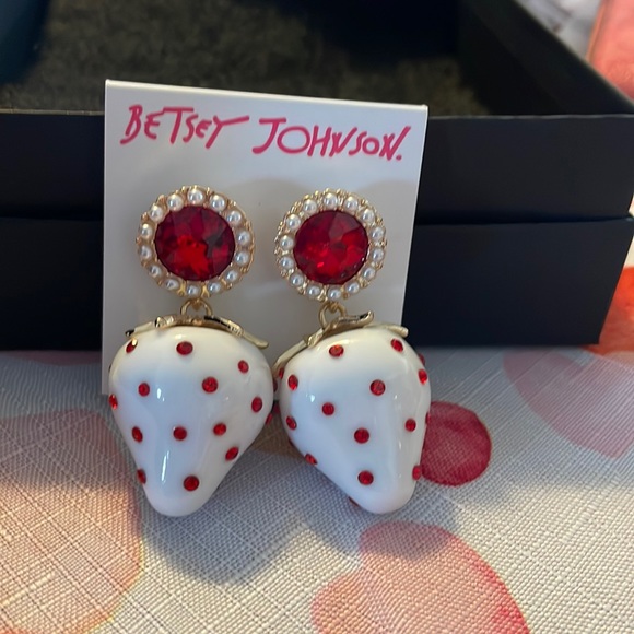 Betsey Johnson | Jewelry | Betsey Johnson Gold Tone White Strawberries With Red Crystals | Poshmark